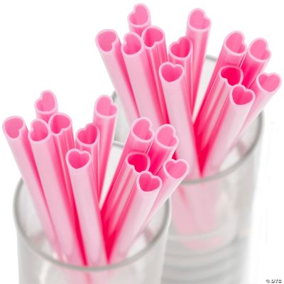 9" Bulk 48 Pc. Heart-Shaped Pink Plastic Novelty Straws | Oriental Trading