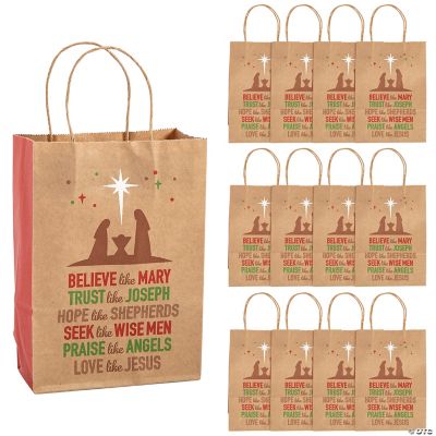 6 1/2" x 9" Believe Like Mary Nativity Paper Gift Bags - 12 Pc.