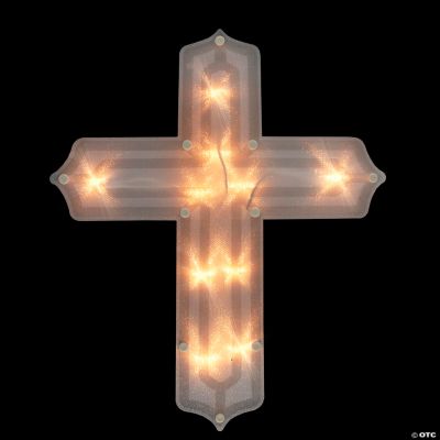 14" Lighted Religious Cross Easter Window Silhouette Decoration ...