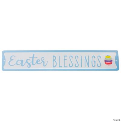 20.25" Metal "Easter Blessings" Sign with Eggs Wall Decor | Oriental ...