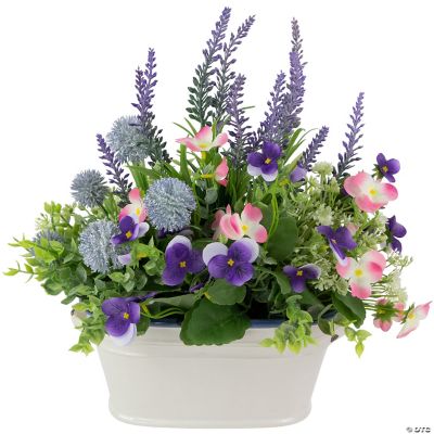 12" Artificial Lavender and Mixed Spring Floral in Weathered Ceramic ...
