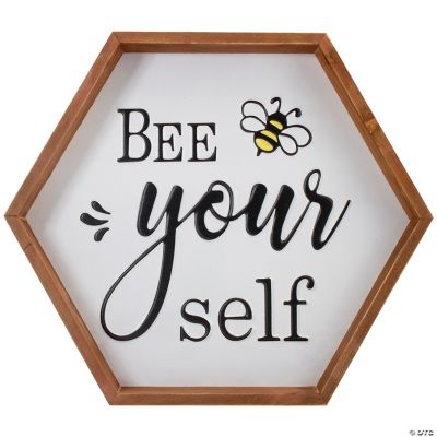16" Wooden Framed "Bee Yourself" Metal Sign Spring Wall or Tabletop ...