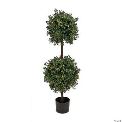 National Tree Company 46" Boxwood Double Ball Topiary in Black Plastic ...