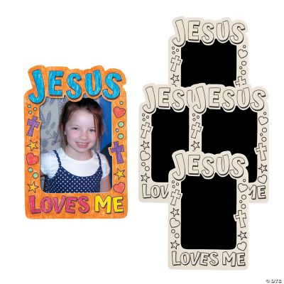 6 3/4" Color Your Own Jesus Loves Me Wood Picture Frame Magnets - 4 Pc ...