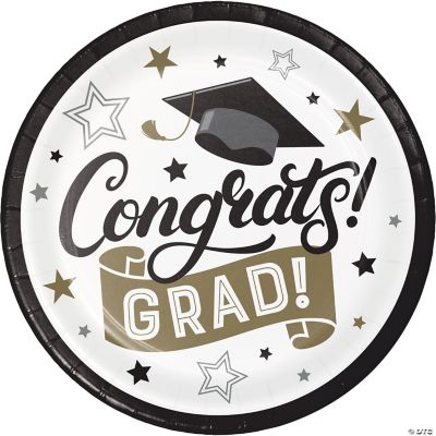 Glamorous "Congrats Grad" Black and Gold Graduation Paper Plates, 24 ct ...