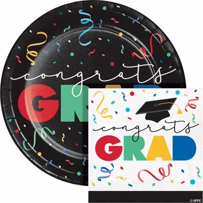 Graduation Cap Toss Plate and Napkin Dinnerware Set, Serves 16 ...