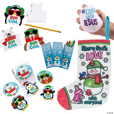 97 Pc. 7 3/4" x 10" Color Your Own Religious Winter Stocking Kit for 24 ...