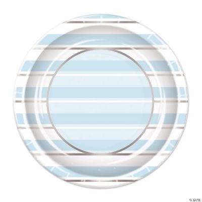 9" Metallic Silver & Blue Striped Dinner Plates - 8 Ct. | Oriental Trading