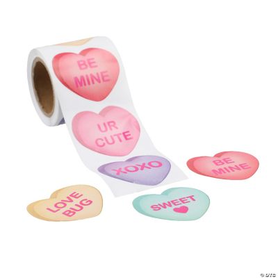 1 1/2" Valentine’s Day Conversation Heart Paper Sticker Roll – 100 Pc ...