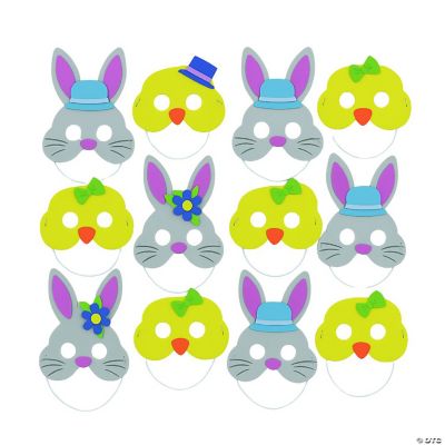 5 1/2" – 9 1/2" Easter Bunny & Chick Foam Half Masks - 12 Pc ...