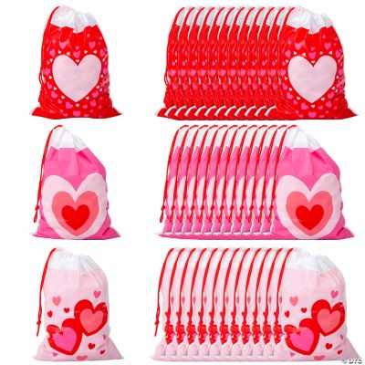 5 1/2" x 7 1/2" Large Valentine's Day Plastic Drawstring Treat Bags ...