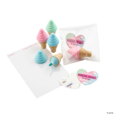 Ice Cream-Shaped Highlighters Valentine Exchanges with Card for 12
