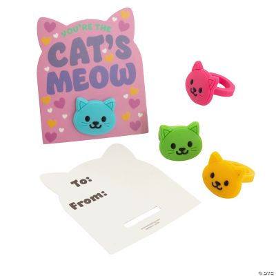Cat Face Rings Valentine Exchanges with Cat's Meow Card for 12 ...