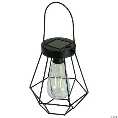7.5" Black Geometric Outdoor Hanging Solar Lantern with Handle ...