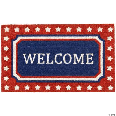Blue and Red Coir "Welcome" Americana Outdoor Doormat 18" x 30"