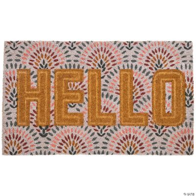 Brown and Pink "Hello" Floral Coir Outdoor Doormat 18" x 30"