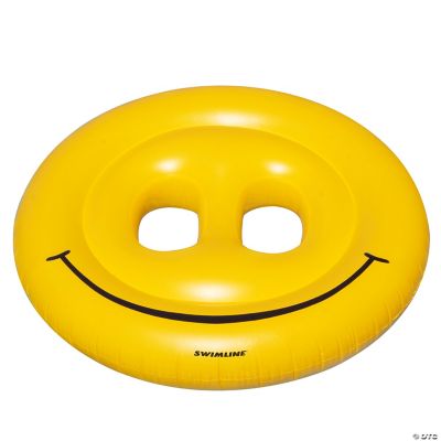 72" Yellow Inflatable Smiley Face 2-Person Circular Raft | Oriental Trading