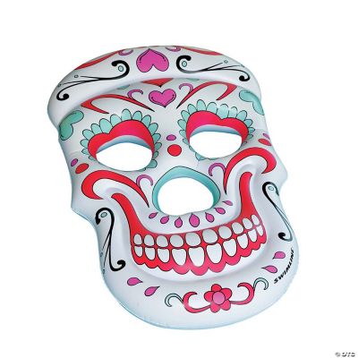 Inflatable White and Pink Sugar Skull Swimming Pool Float 12-Inch ...