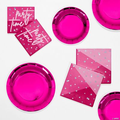 Hot Pink Foil Tableware Set, Serves 8 | Oriental Trading