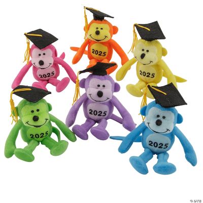 6" Class of 2025 Graduation Neon Multicolor Stuffed Monkeys - 12 Pc ...