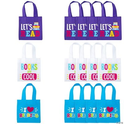 6" x 6" Mini Purple, Blue & White Reading Nonwoven Tote Bags - 12 Pc ...