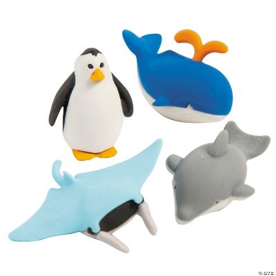 1 1/2" 3D Ocean Animal Penguin, Whale, Manta Ray & Dolphin Rubber ...