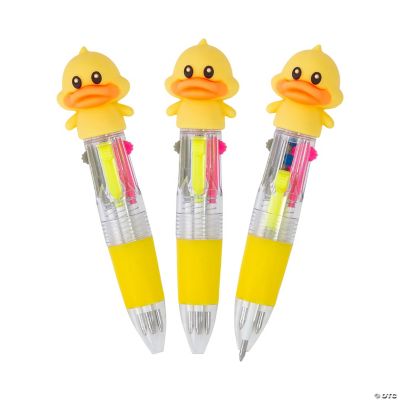 3 1/2" Mini Yellow Duck Plastic 4-Color Shuttle Pens - 12 Pc ...