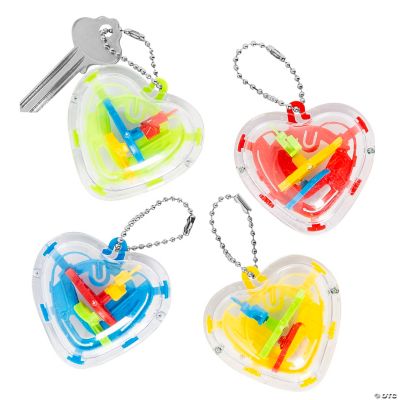 2" x 2" Bright Color Valentine's Day Ball Maze Heart Keychains - 12 Pc ...