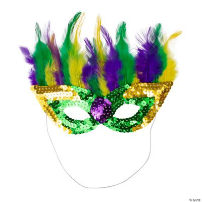 6 3/4" x 9" Green, Gold & Purple Sequin Mardi Gras Masks with Bright ...