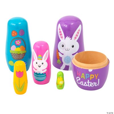 1" - 5" Wood Easter Bunnies & Baskets Nesting Character Dolls - 5 Pc ...