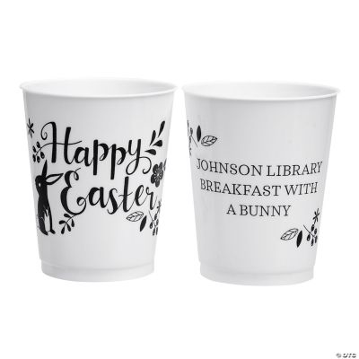 16 oz. Bulk 50 Ct. Personalized Happy Easter Reusable White Plastic Cups