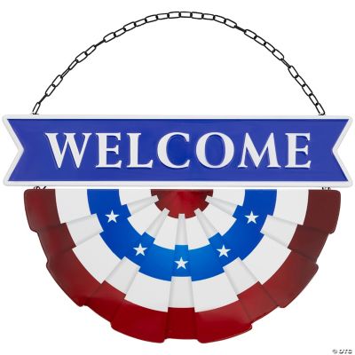 Americana "Welcome" Metal Wall Sign with Bunting - 19.5" | Oriental Trading