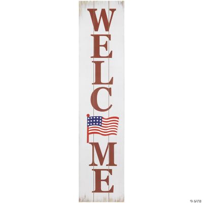 Welcome USA Flag Americana Wooden Porch Sign - 36" | Oriental Trading