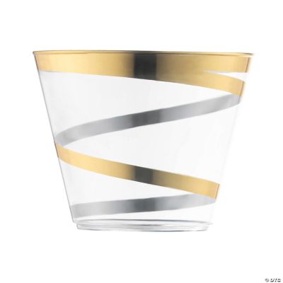 9 oz. Clear with Gold Swirl Round Disposable Plastic Party Cups - 240 Cups