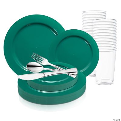 Solid Green Holiday Round Disposable Plastic Wedding Value Set - 120 ...