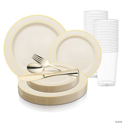 Ivory with Gold Edge Rim Plastic Wedding Value Set - 120 Settings ...