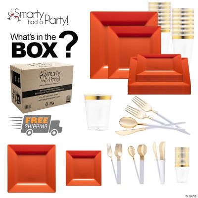 Burnt Orange Square Disposable Plastic Tableware Set - 120 Settings