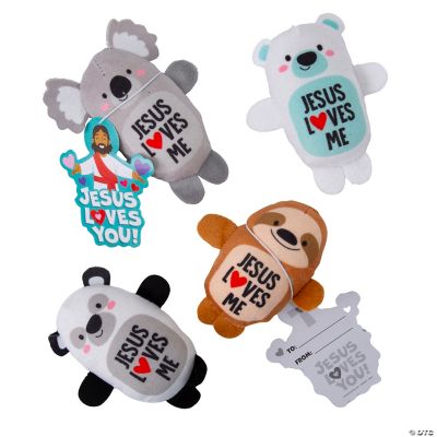 4 1/2" Bulk 96 Pc. Jesus Loves Me Stuffed Animal with Card Assortment ...