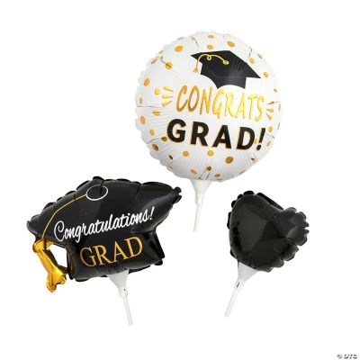 8 1/2" x 15" Graduation Party Mylar Stick Balloons Assortment - 3 Pc ...