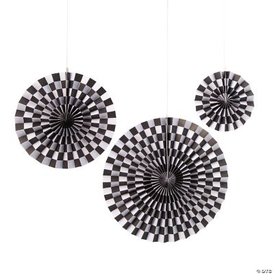 8" – 16" Black and White Checkered Hanging Paper Fans - 6 Pc ...