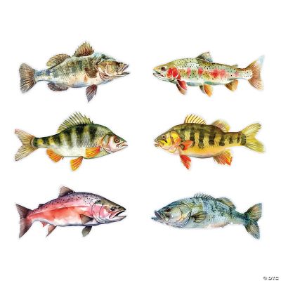 24 1/2" – 24 3/4" Fishing Party Realistic Fish Cardstock Wall Cutouts ...