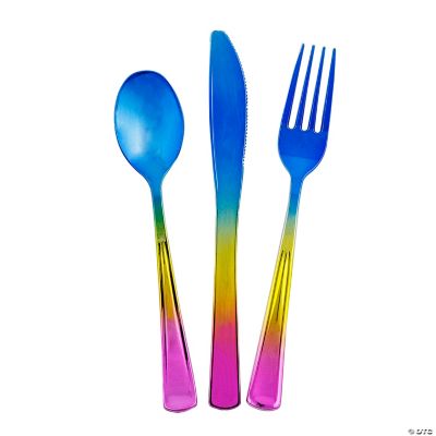 7" Rainbow Metallic Fork, Knife and Spoon Plastic Cutlery Sets - 24 Ct ...