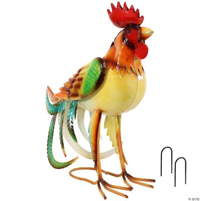 Sunnydaze Romeo the Rooster Metal Outdoor Statue - 16" – Red, Orange ...