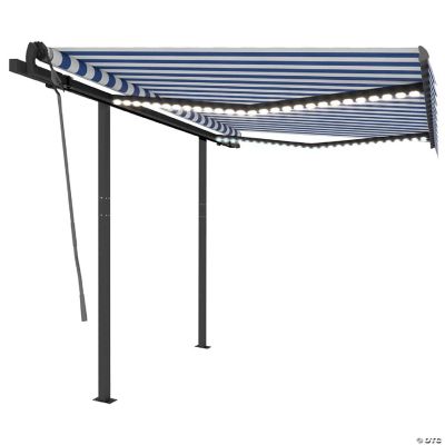 vidaXL Manual Retractable Awning with LED 118.1"x98.4" Blue and White ...