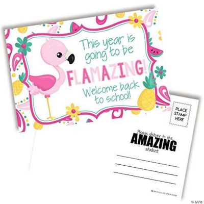 AmandaCreation Flamingo Back To School Postcards 30pc. | Oriental Trading