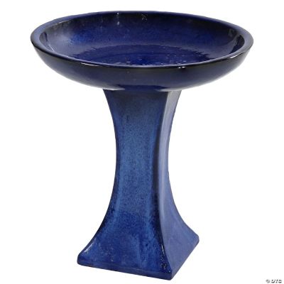 Sunnydaze Ceramic Bird Bath with Glazed Finish - Blue Glazed Finish ...
