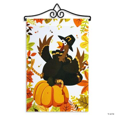 G128 Combo Set: Garden Flag Hanger AND Garden Flag Pilgrim Turkey with ...