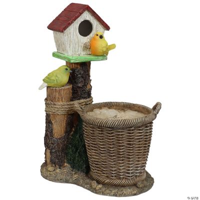 Sunnydaze Polyresin Bird House Planter Statue with Solar LED Lighted ...