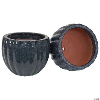 Sunnydaze Round Ceramic Planter - Black Mist - 10" - Set of 2 ...