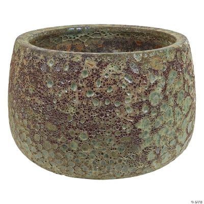 Sunnydaze Round Lava Finish Ceramic Planter - Green Distressed Ceramic ...
